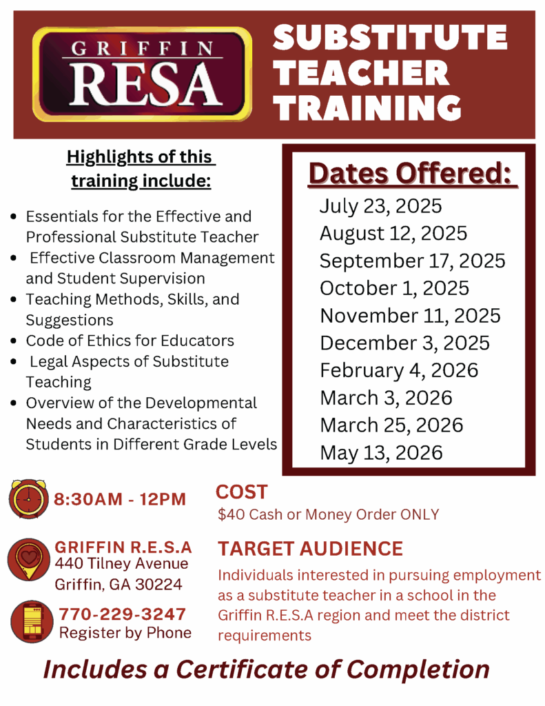 Substitute Teacher Training for 2025-2026 - Griffin RESAGriffin RESA