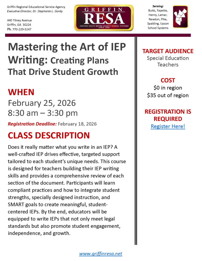 Mastering the Art of IEP Writing | Feb. 25 - Griffin RESAGriffin RESA